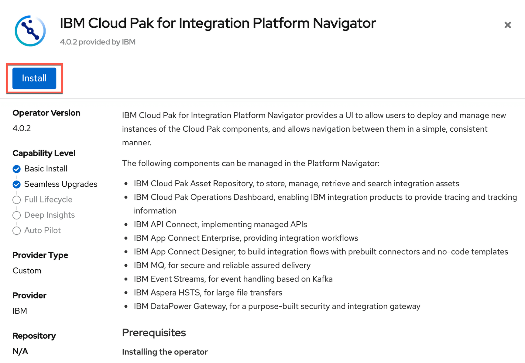 Installing Cloud Pak for Integration using Operators