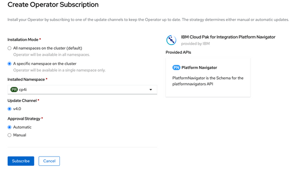 Installing Cloud Pak for Integration using Operators