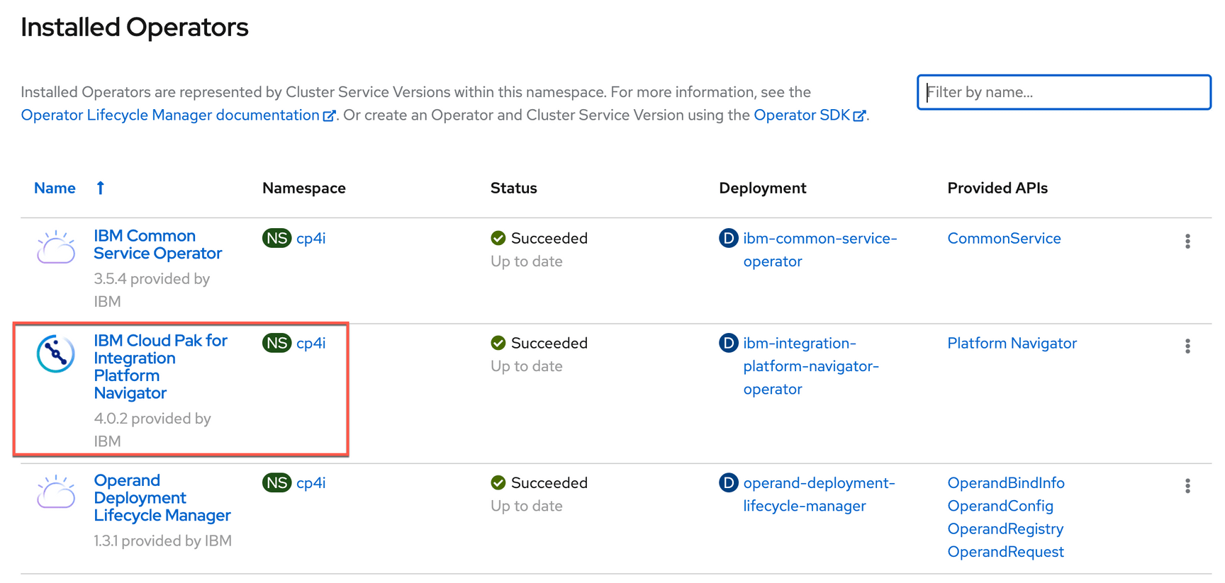 Installing Cloud Pak for Integration using Operators